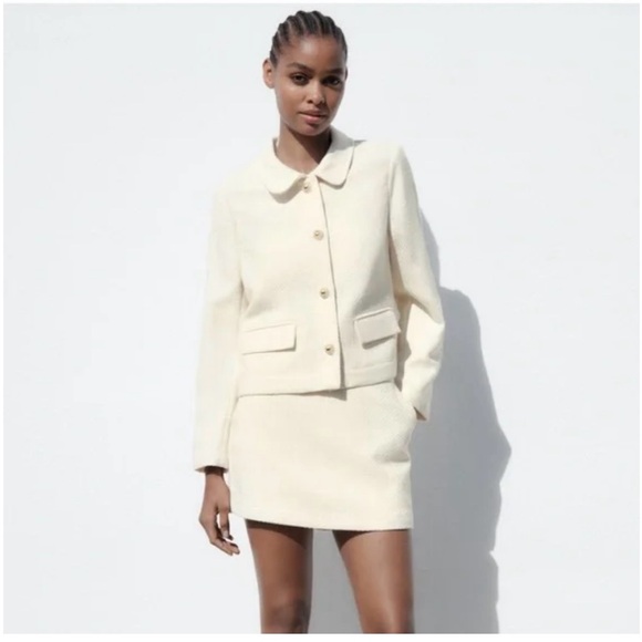 Zara | Jackets & Coats | Nwt Zara Cream Tweed Jacket And Skort Matching ...